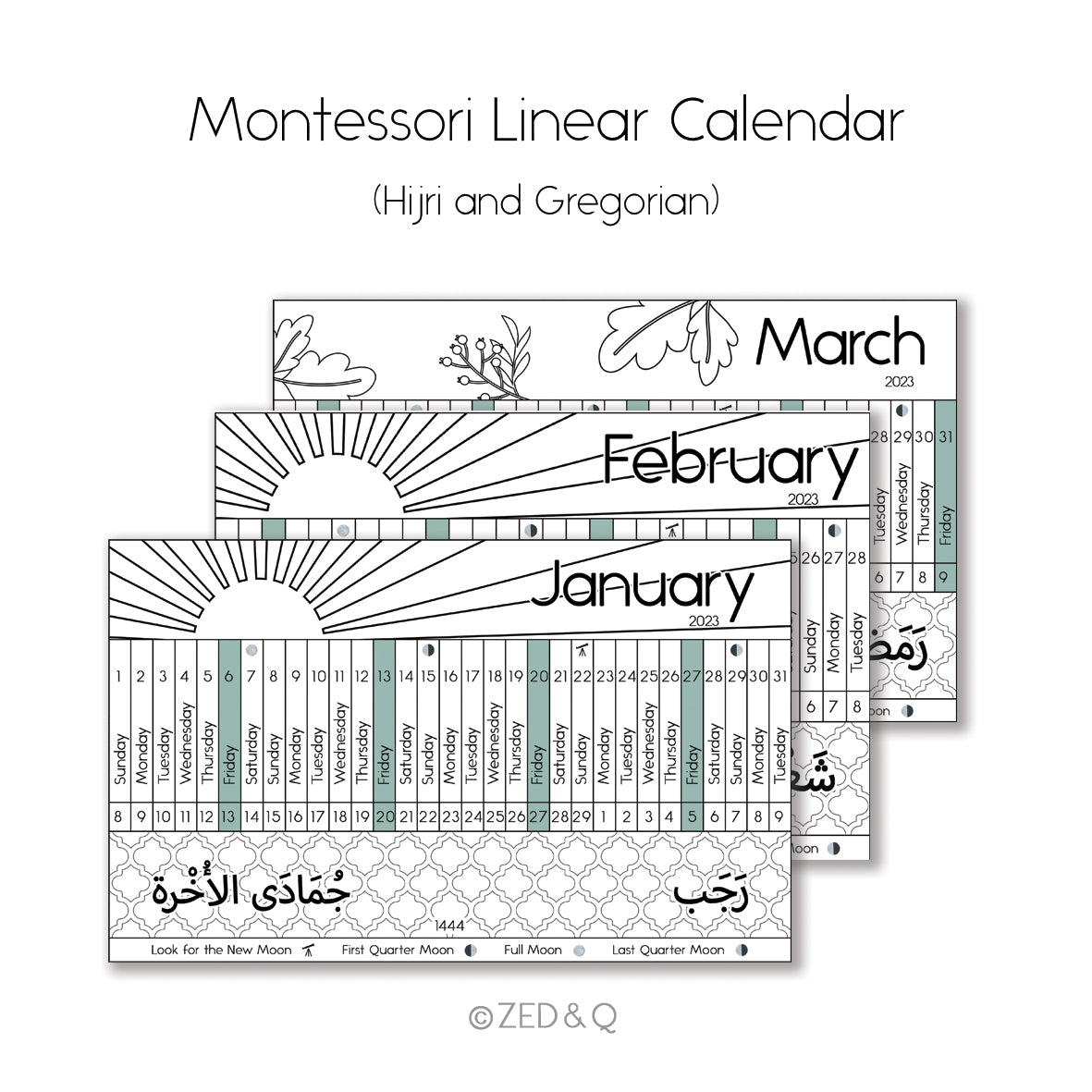 2024 Montessori Linear Calendar (Hijri and Gregorian) – Zed&Q