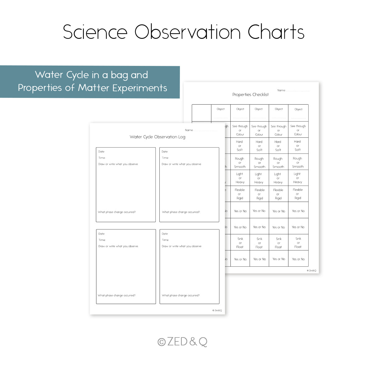 Science: Matter Observation Sheets – Zed&Q