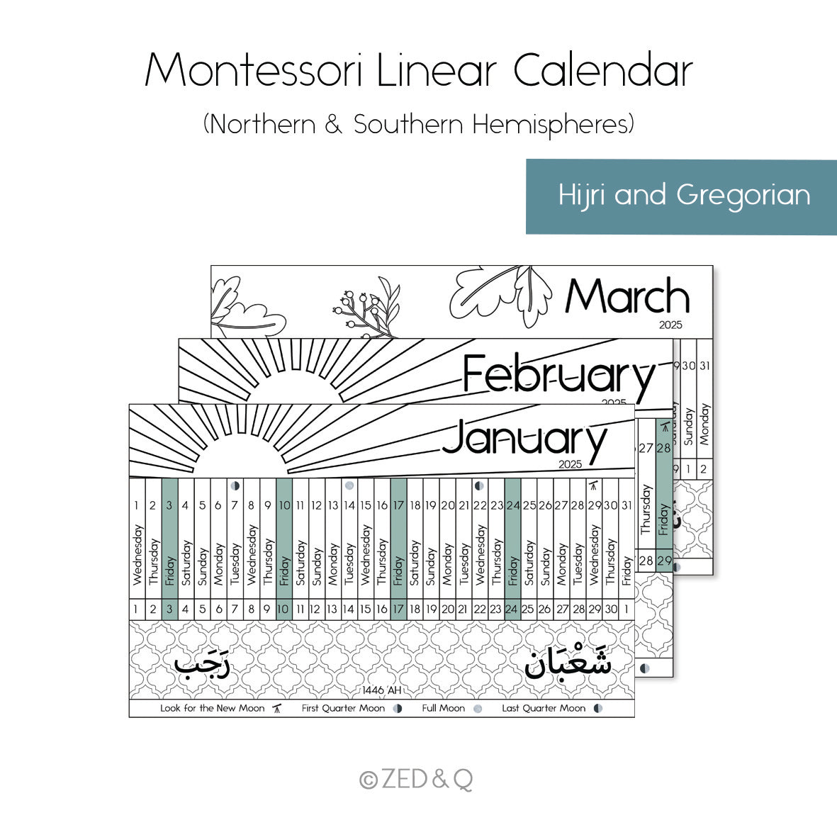 2025 Montessori Linear Calendar – Zed&Q