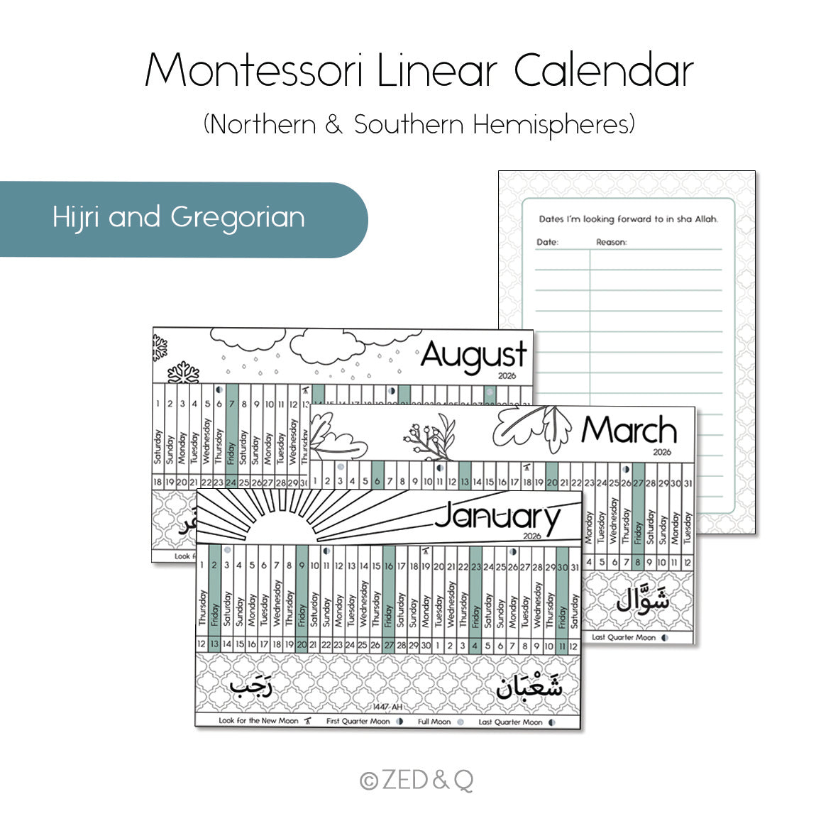 2026 Montessori Linear Calendar – Zed&Q